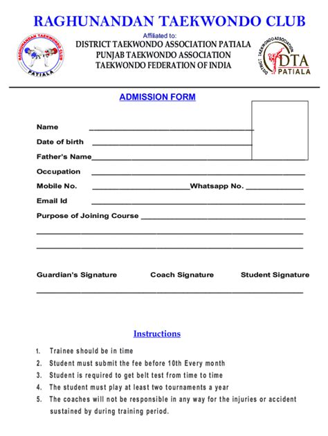 Fillable Online Addmission Form Rtc Form Fax Email Print Pdffiller