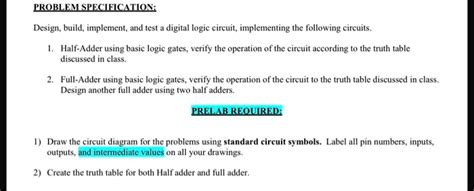 Problem Specification Design Build Implement And Test A Digital