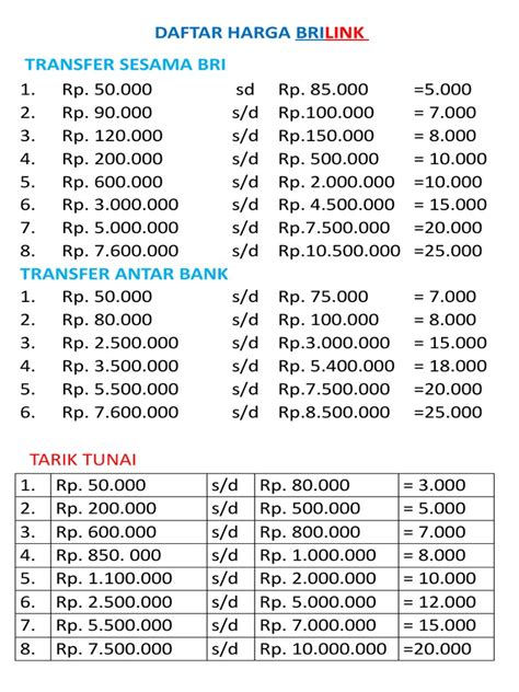 Daftar Harga Brilink Pdf