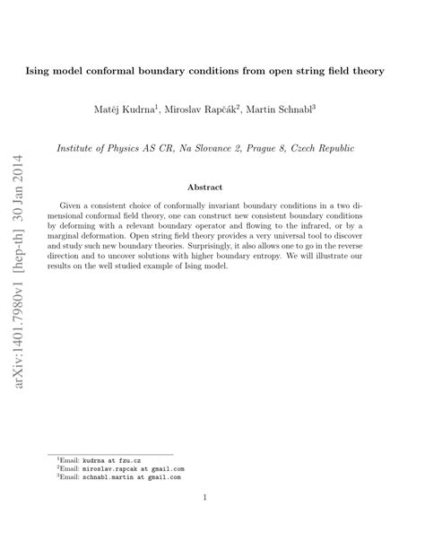 Pdf Ising Model Conformal Boundary Conditions From Open String Field Theory