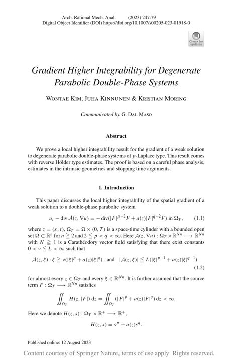 Pdf Gradient Higher Integrability For Degenerate Parabolic Double Phase Systems