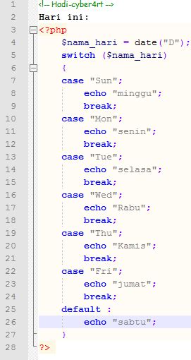 Menentukan Hari Menggunakan Perintah Switch Catatan Hadi