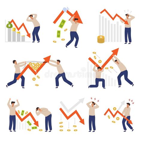 Finance Crisis Falling Arrows On Business Graphs Financial Economic Recession Recent Vector