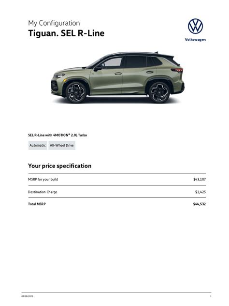 2025 Volkswagen Tiguan Sel R Line Specs Pdf Vehicles