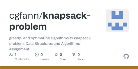 Github Cgfannknapsack Problem Greedy And Optimal Fill Algorithms