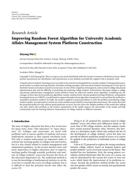 pdf improving random forest algorithm for university academic affairs
