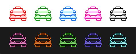 흑백 배경에 격리 된 라인 택시 자동차 아이콘을 설정합니다 벡터 거리에 대한 스톡 벡터 아트 및 기타 이미지 거리 검은색 교통 Istock