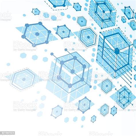 모듈식 바우하우스 3d 벡터 블루 배경 육각형 및 원 1960 1969 년에 대한 스톡 벡터 아트 및 기타 이미지 1960