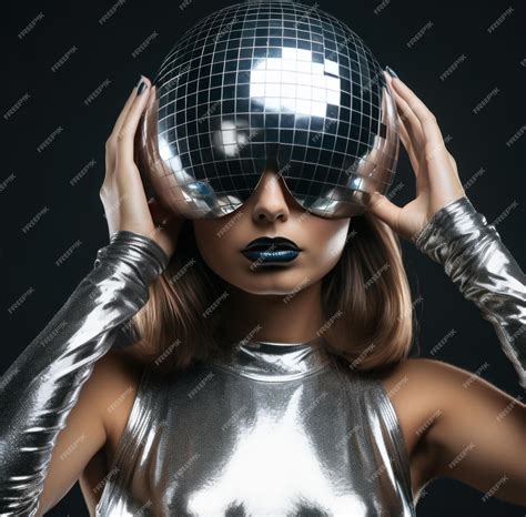 Premium Photo Woman In Disco Ball Costume Wearing A Disco Outfit