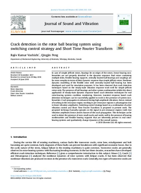 Pdf Crack Detection In The Rotor Ball Bearing System Using Switching Control Strategy And
