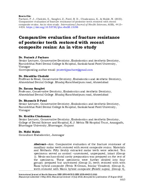 Pdf Comparative Evaluation Of Fracture Resistance Of Posterior Teeth