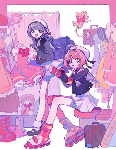 Kinomoto Sakura Kero And Daidouji Tomoyo Cardcaptor Sakura Drawn By