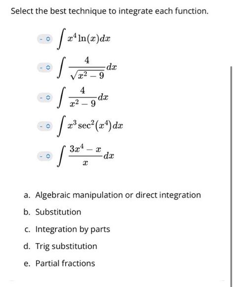 Solved Select The Best Technique To Integrate Each Function