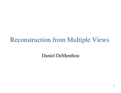 Notes For Reconstructions From Multiple Views Cmsc 828d Docsity