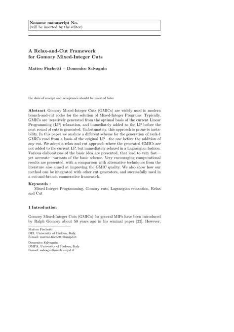 Pdf A Relax And Cut Framework For Gomorys Mixed Integer Cuts