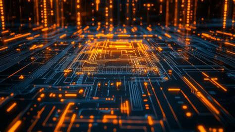 Glowing Orange Circuit Board Abstract Technology Background Stock Illustration Illustration Of