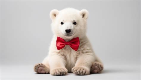 Premium Ai Image A Fluffy Polar Bear Cub With A Red Bow Tie On A