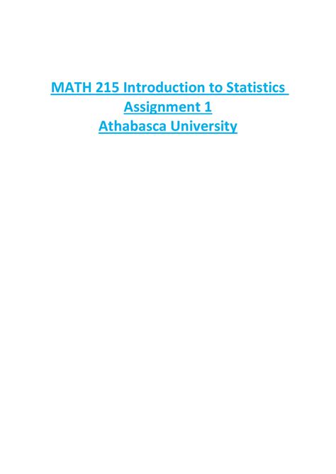 Math 215 Introduction To Statistics Assignment 1 Athabasca University