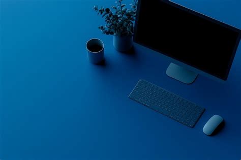 Computer Monitor Keyboard And Mouse On A Blue Background D Rendering Premium Ai Generated Image