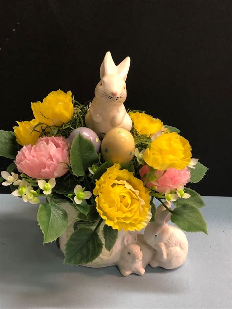 Spring Easter Centerpiece Assemblage Figurine Cabbage Planter Vintage