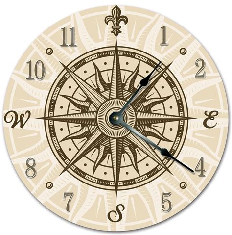 105 Sun Design Compass Clock Brown Clock Living Room Clock Large 105