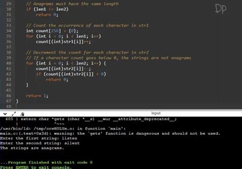 C Program To Check Whether Two Strings Are Anagrams