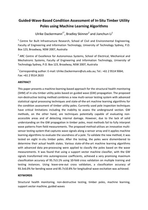 Pdf Guided Wave Based Condition Assessment Of In Situ Timber Utility Poles Using Machine