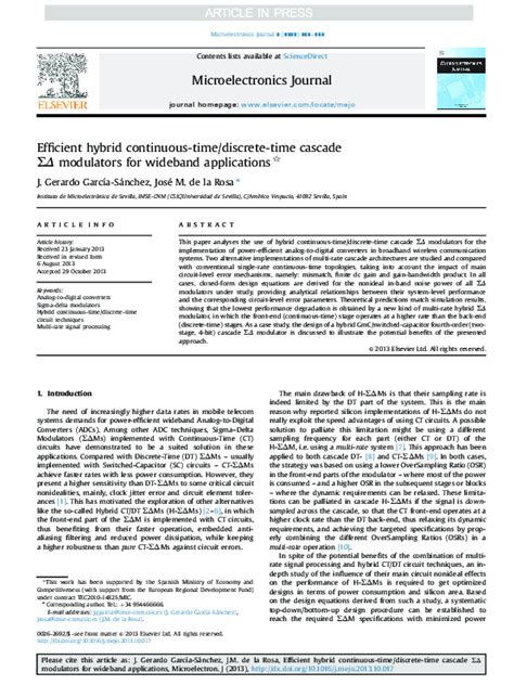 Pdf Efficient Hybrid Continuous Timediscrete Time Cascade Σ Δ