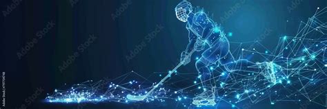 Technology In Hockey Game Digital Blue Low Poly Hockey Player With Glowing Data Streams Ai In