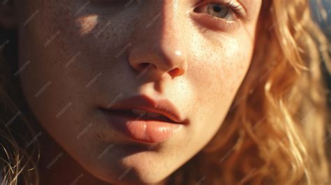 Premium Ai Image Natural Young Woman With Freckles In Sunlight With
