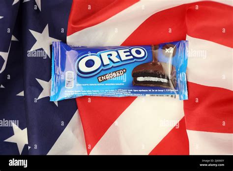 Kharkiv Ukraine December 16 2021 Oreo Enrobed Chocolate Snack Cookies In Wrapping With Logo