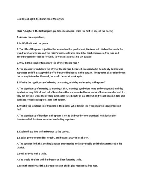 Class 7 Chapter 8 The Last Bargain Questions And Answers Pdf 0 Pdf