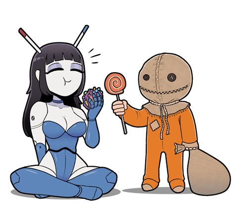 Rule 34 Android Beepo Chunkymoon Black Hair Blue Body Blue Eyes Candy Female Halloween