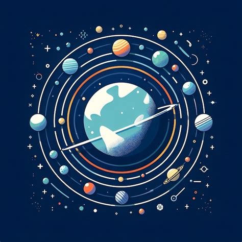 Stylized Vector Solar System With Orbiting Planets Premium Ai