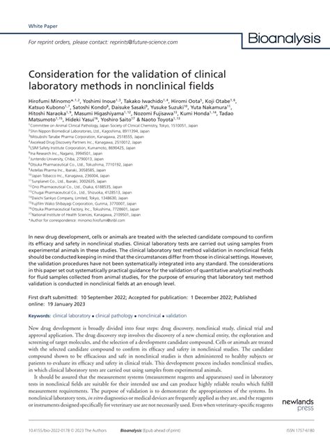 Pdf Consideration For The Validation Of Clinical Laboratory Methods In Nonclinical Fields