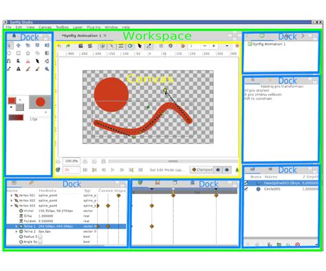 Pracovní plocha WorkArea Synfig Animation Studio