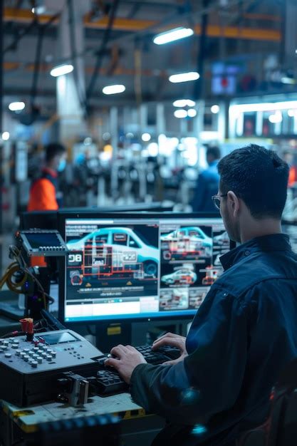 Engineers Analyzing Assembly Line Efficiency With Realtime Data For Enhanced Factory Production