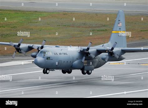 Military Cargo Plane C 130 Hercules Landing On Elmendorf Air Force Base