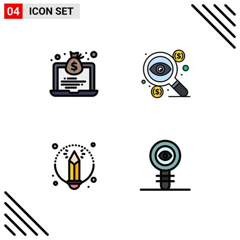 4 Creative Icons Modern Signs And Symbols Of Laptop Creative Money Dollar Pencil Editable Vector