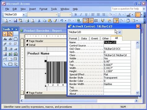 Barcode ActiveX Demonstration In Access 2003 TAL Technologies