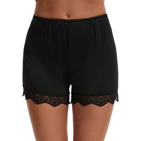 Inspire Chic Womens Lace Trim Ice Silk Mid Waister Loose Slip Shorts
