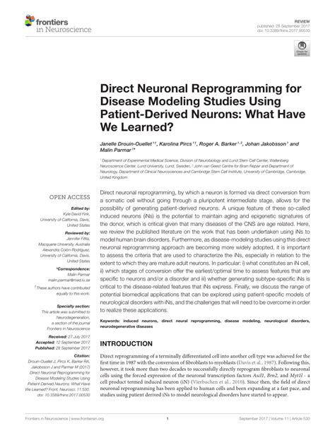 Pdf Direct Neuronal Reprogramming For Disease Modeling Studies Using