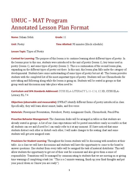 Edtp 600 Lesson Plan Pdf Lesson Plan Poetry