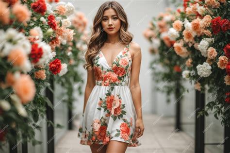 Premium Ai Image Beautiful Girl In Flower Dress