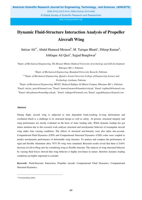 Pdf Dynamic Fluid Structure Interaction Analysis Of Propeller