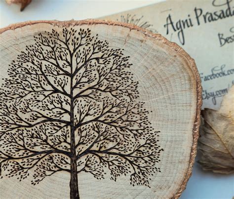 Pyrography Natural Tree Art Handmade Wall Hanging Decoration Etsy