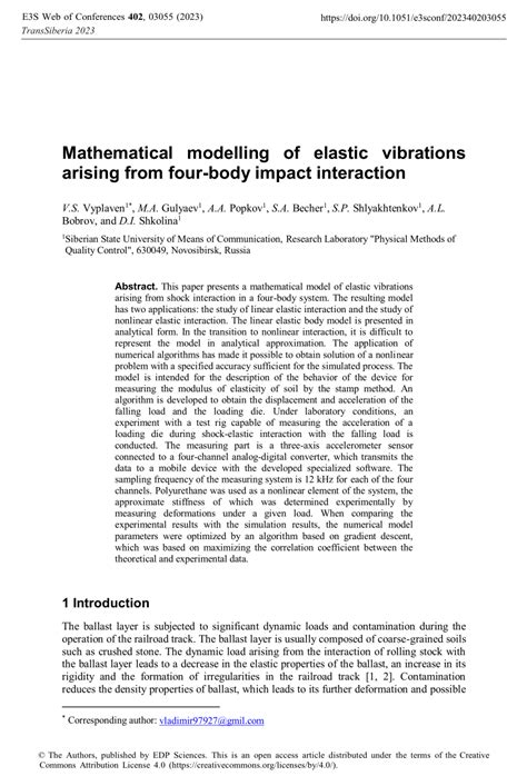 Pdf Mathematical Modelling Of Elastic Vibrations Arising From Four