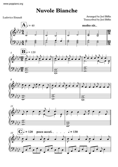 Ludovico Einaudi Nuvole Bianche Sheet Music Pdf 白い雲 악보 Free Score