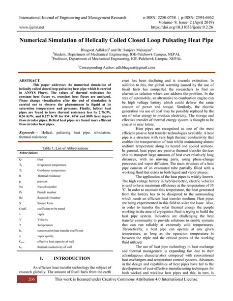 Numerical Simulation Of Helically Coiled Closed Loop Pulsating Heat Pipe Pdf