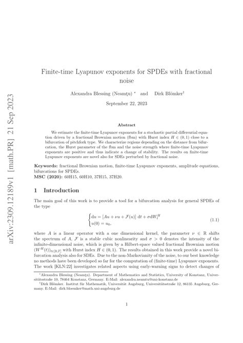 Pdf Finite Time Lyapunov Exponents For Spdes With Fractional Noise